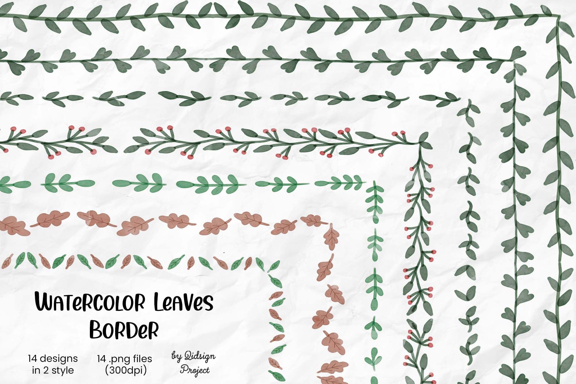 14 Watercolor Leaves Border, Decorative Element, Leaves Border Journal ...