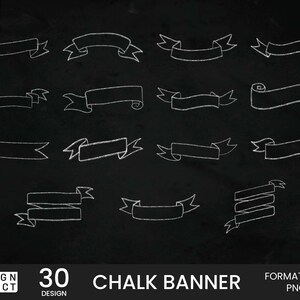 Chalk Banner Clipart, Chalk Ribbon Banner, Chalkboard Digital, Doodle ...