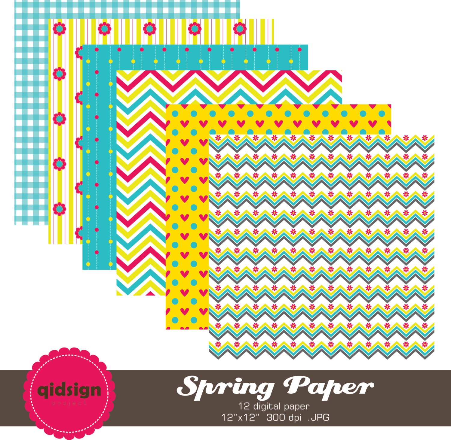 Floral Dots and Chevron Digital Paper Pack Great for - Etsy