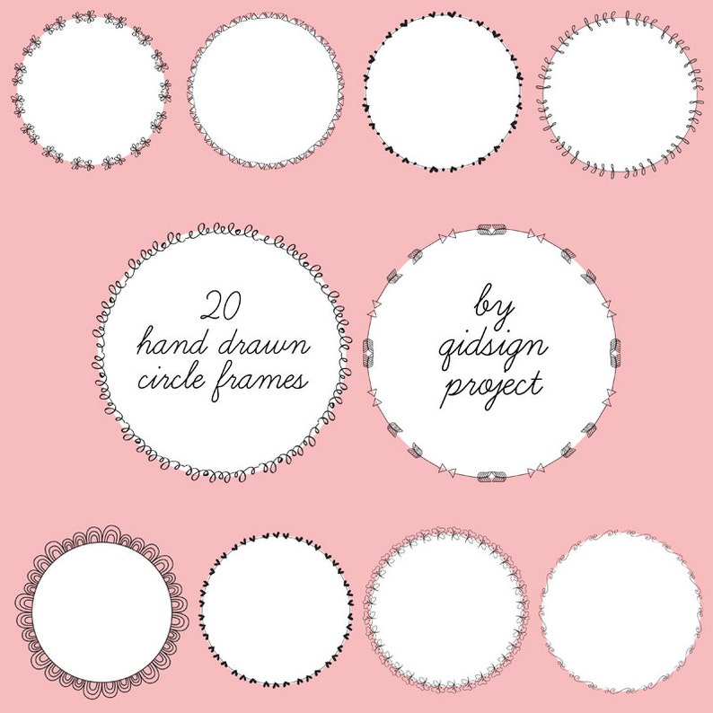 20 Hand Drawn Circle Frames Doodle Round Borders Digital - Etsy