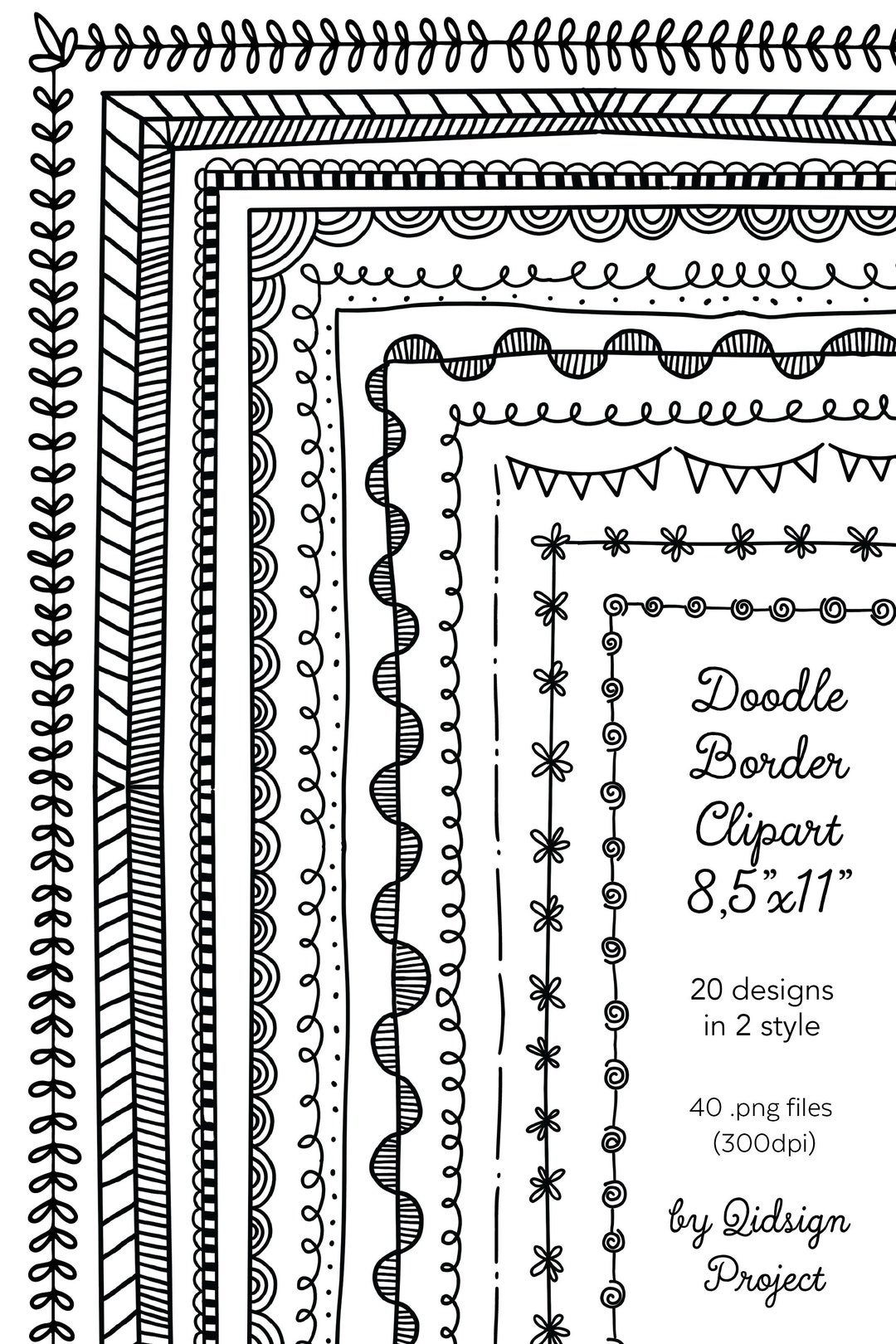 Hand Drawn Border Clipart, Doodle Frames, Planner, Letter Frame, Cute ...