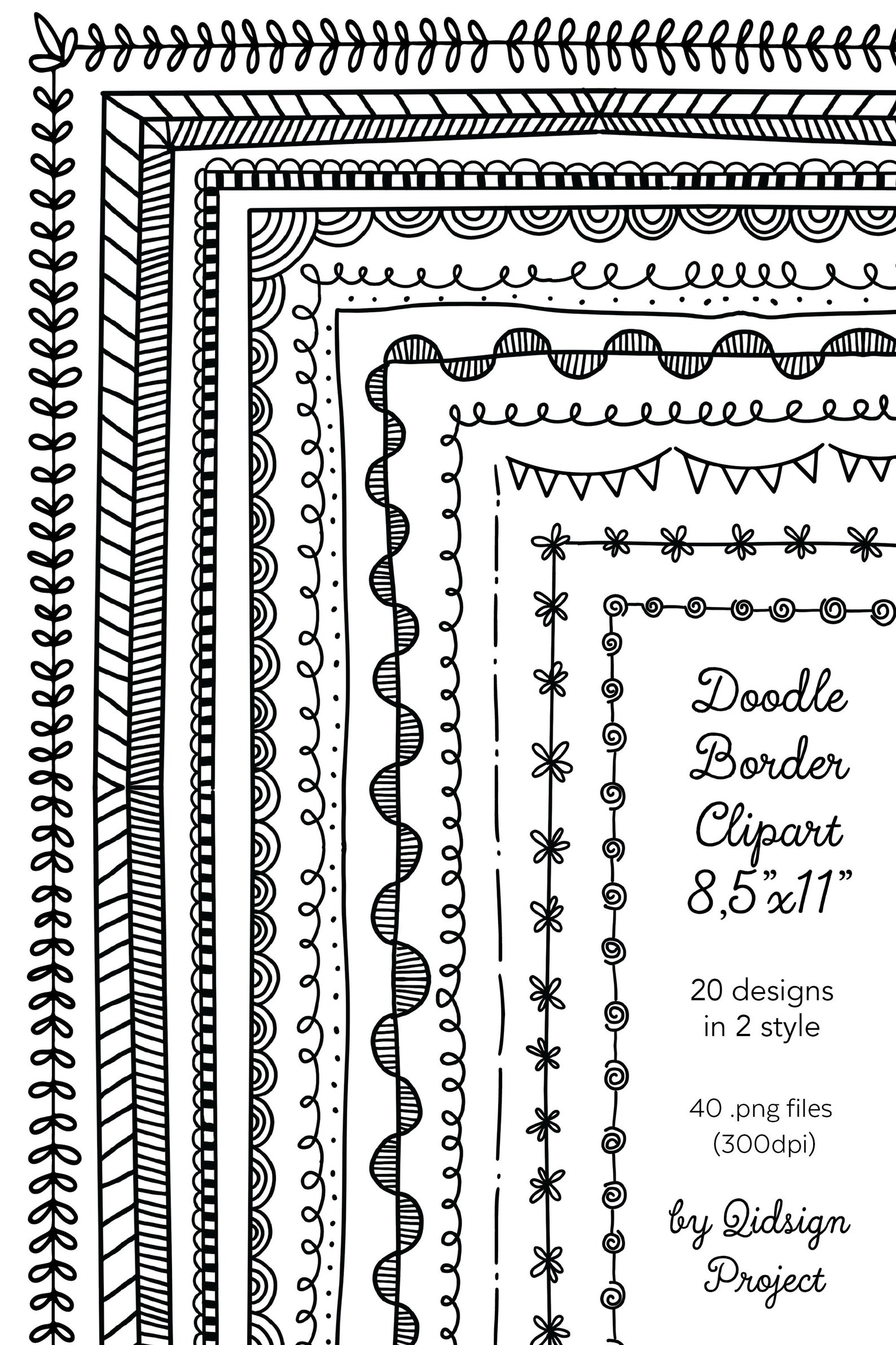 Black Doodle Border PNG Bundle 8.5x11 Classroom Frame Clipart Set - Etsy