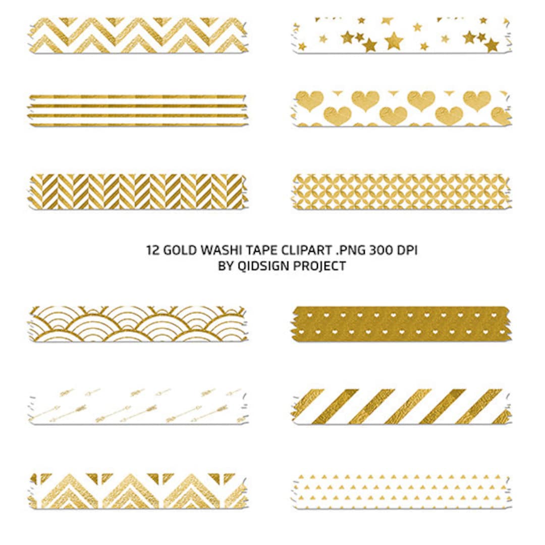Digital Washi Tape Stickers, Washi Tape Clipart, Foil Gold Stickers ...