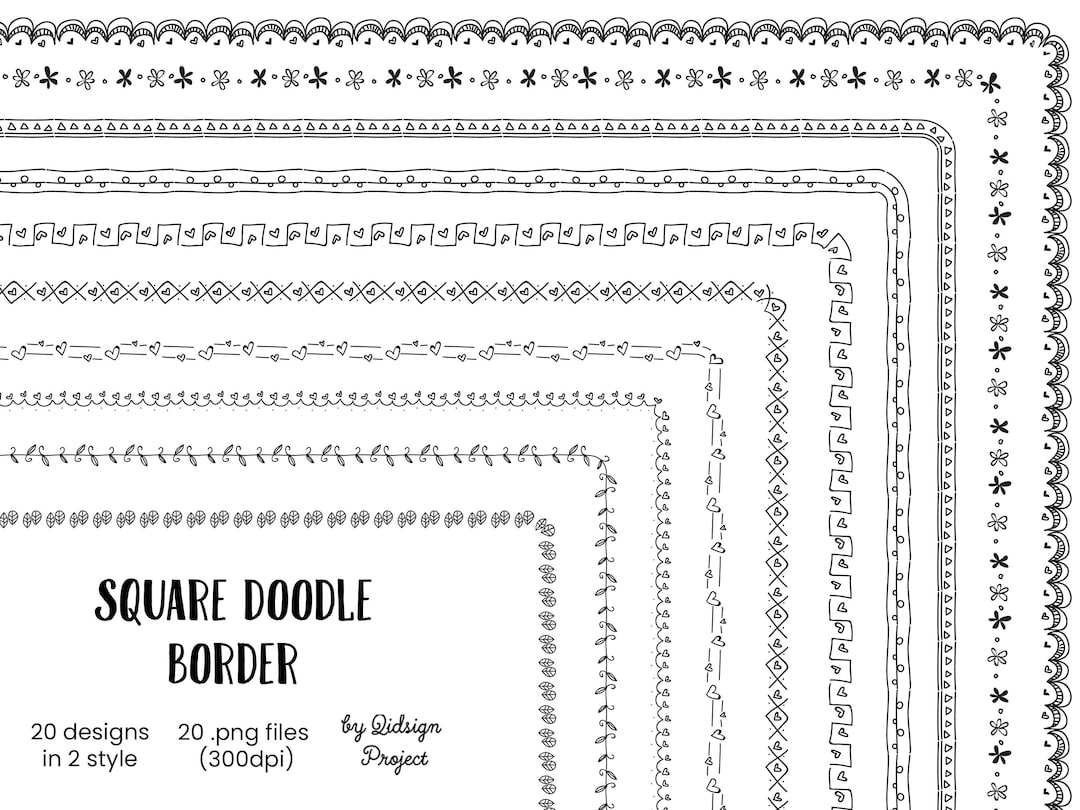 20 Doodle Border Square, Decorative, Doodle Frames, Planner, Letter ...