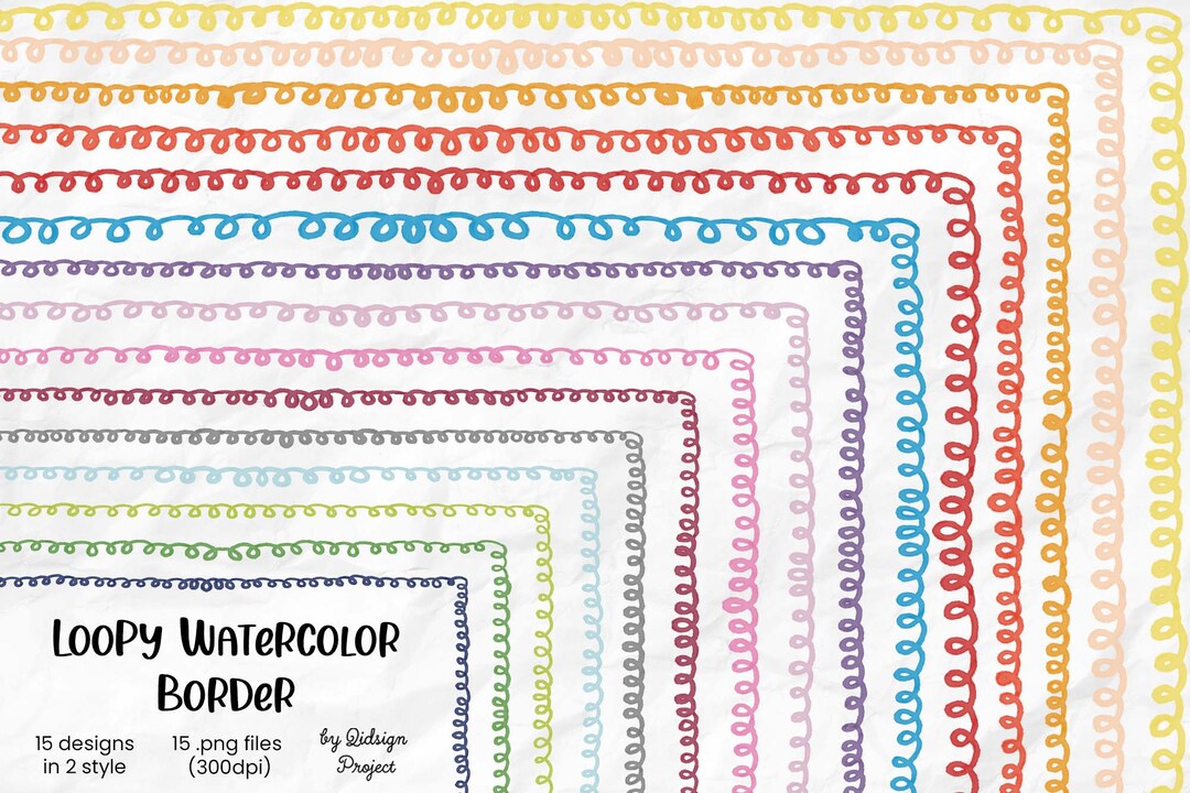 15 Loopy Watercolor Border, Watercolor Brush Strokes, Watercolor Frame ...
