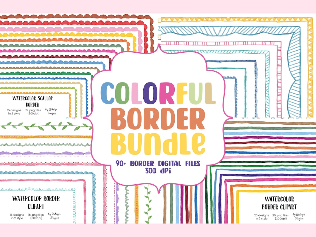 90 Colorful Clipart Digital Borders and Frames Bundle, Watercolor ...