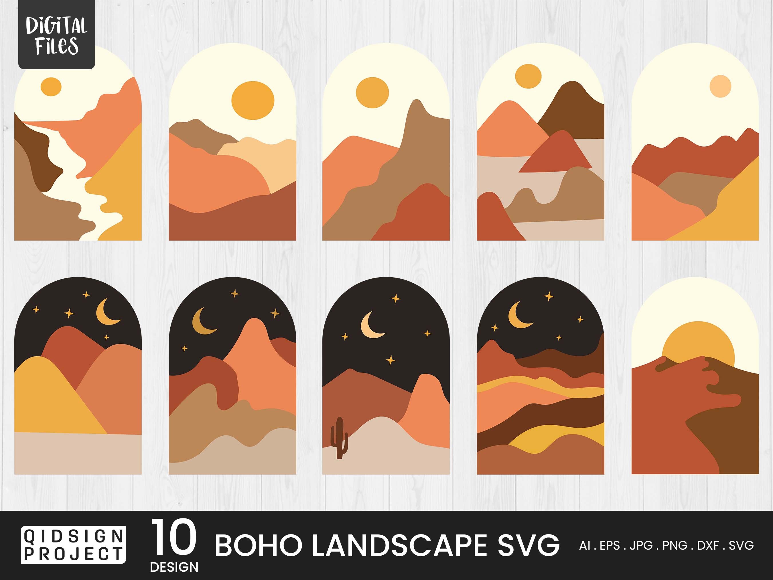 Boho Landscape Svg, Boho Rainbow Collection, Mountain Svg, Boho Svg ...