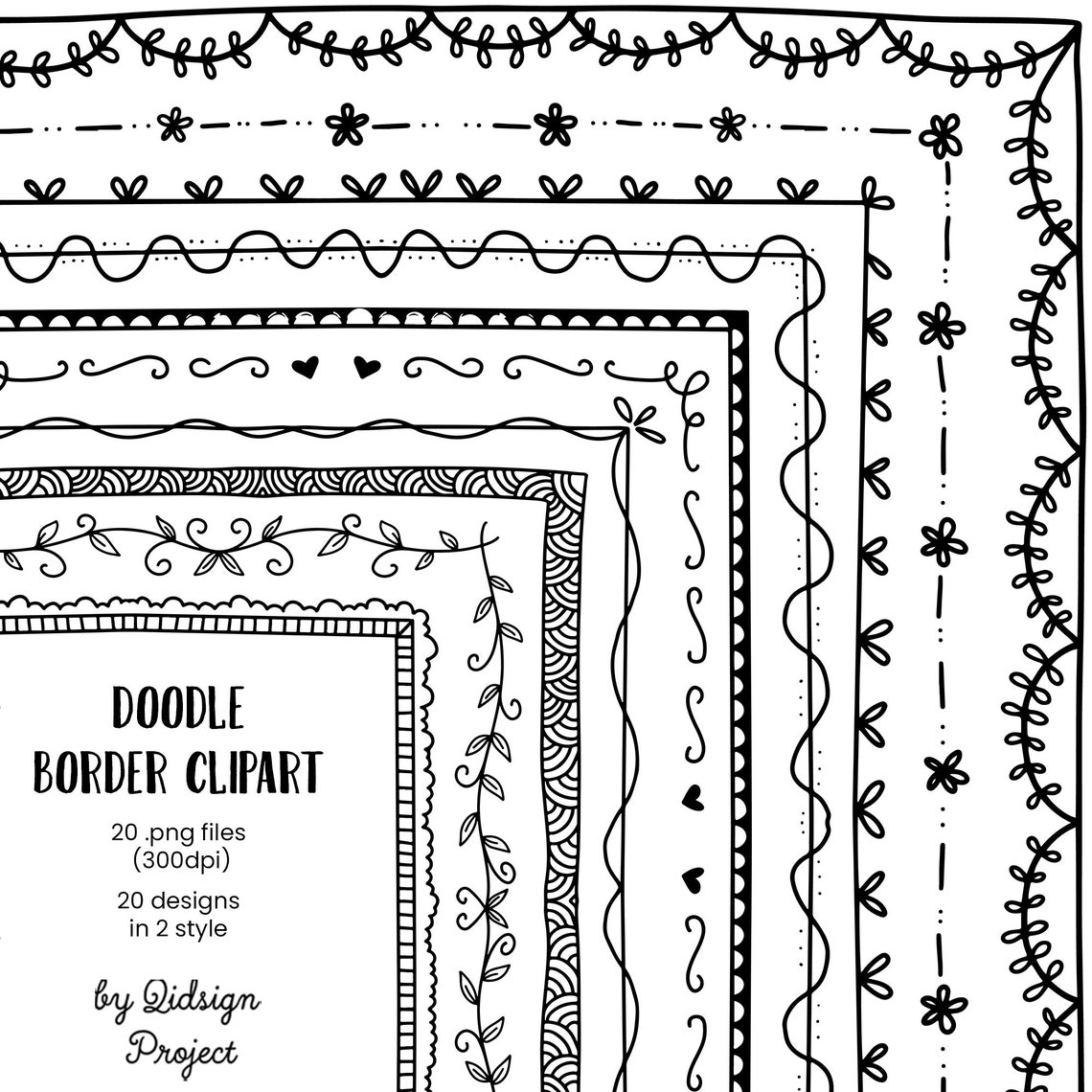 Hand Drawn Doodle Border Clipart, Black Frames (digital Download) - Etsy