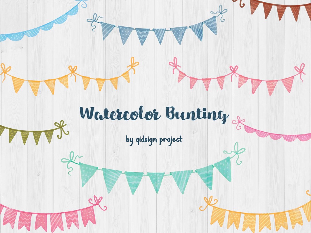 10 Watercolor Bunting, Watercolor Bunting Clipart, Watercolor Banners ...