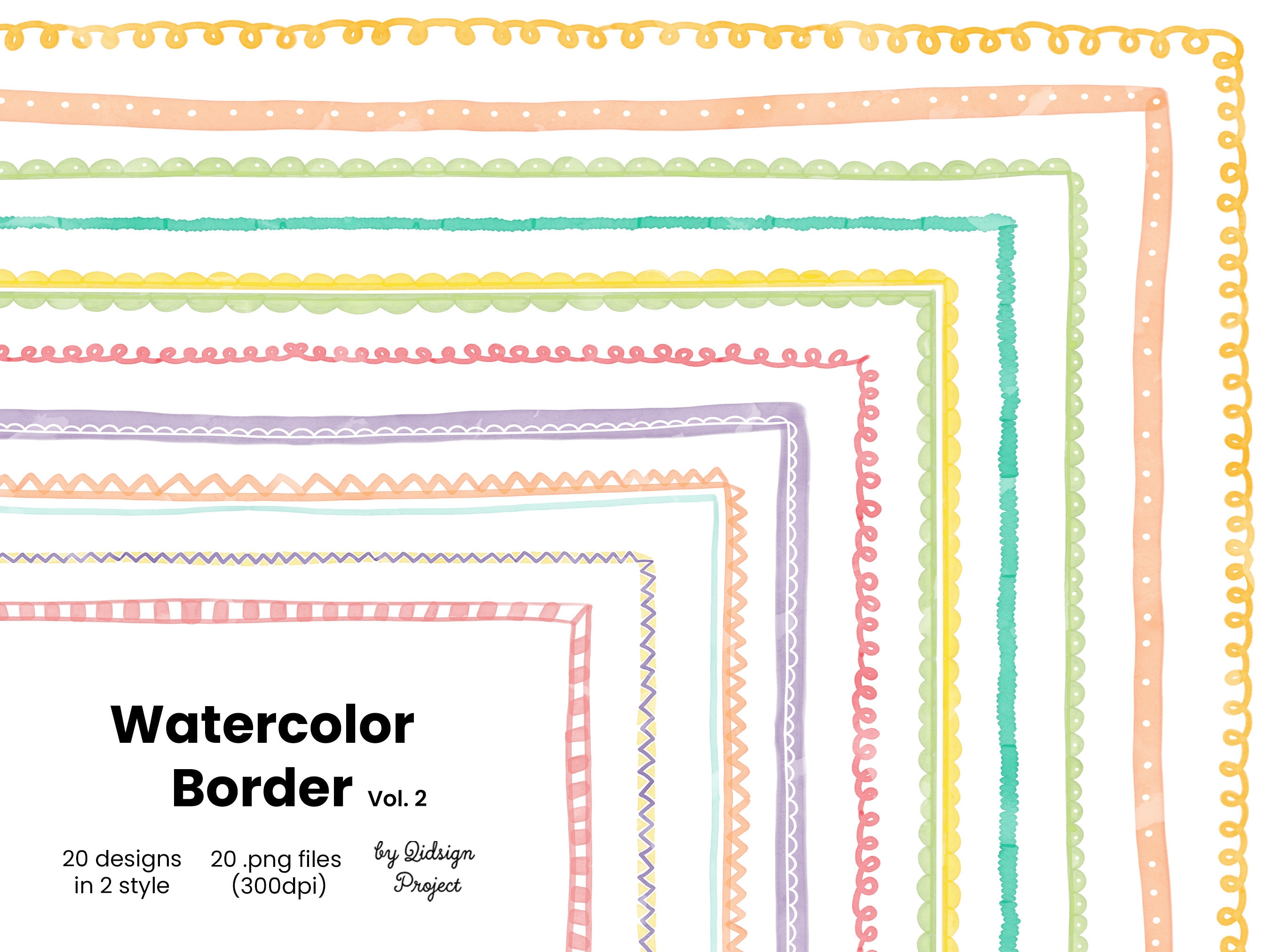 20 Doodle Watercolor Border Decorative Elements Page Border - Etsy