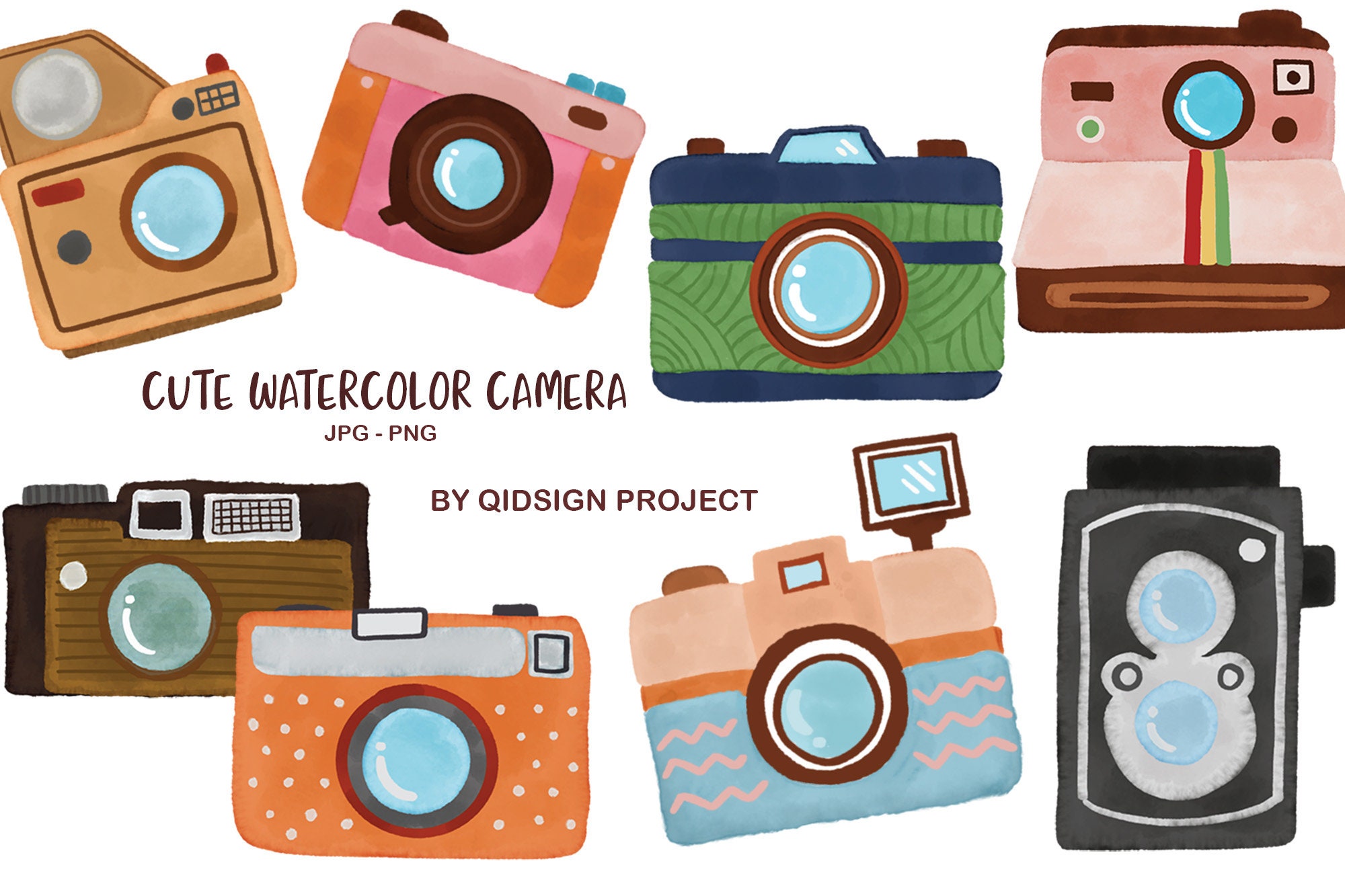 Cute Vintage Camera Collection - Watercolor Clipart, Camera Clip Art ...