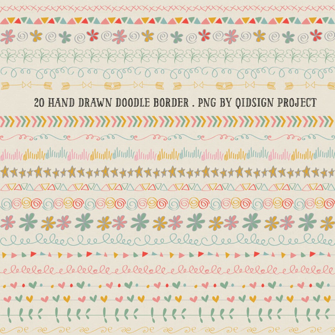 Hand Drawn Doodle Border Clipart, Scrapbook Embellishment (digital ...
