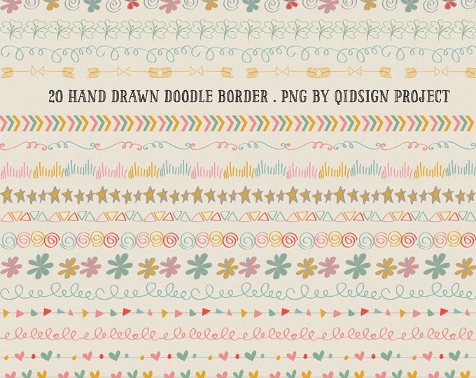 Border Doodle Clip Art, Pngs + Photoshop Brush, Border Clipart, Dashes ...