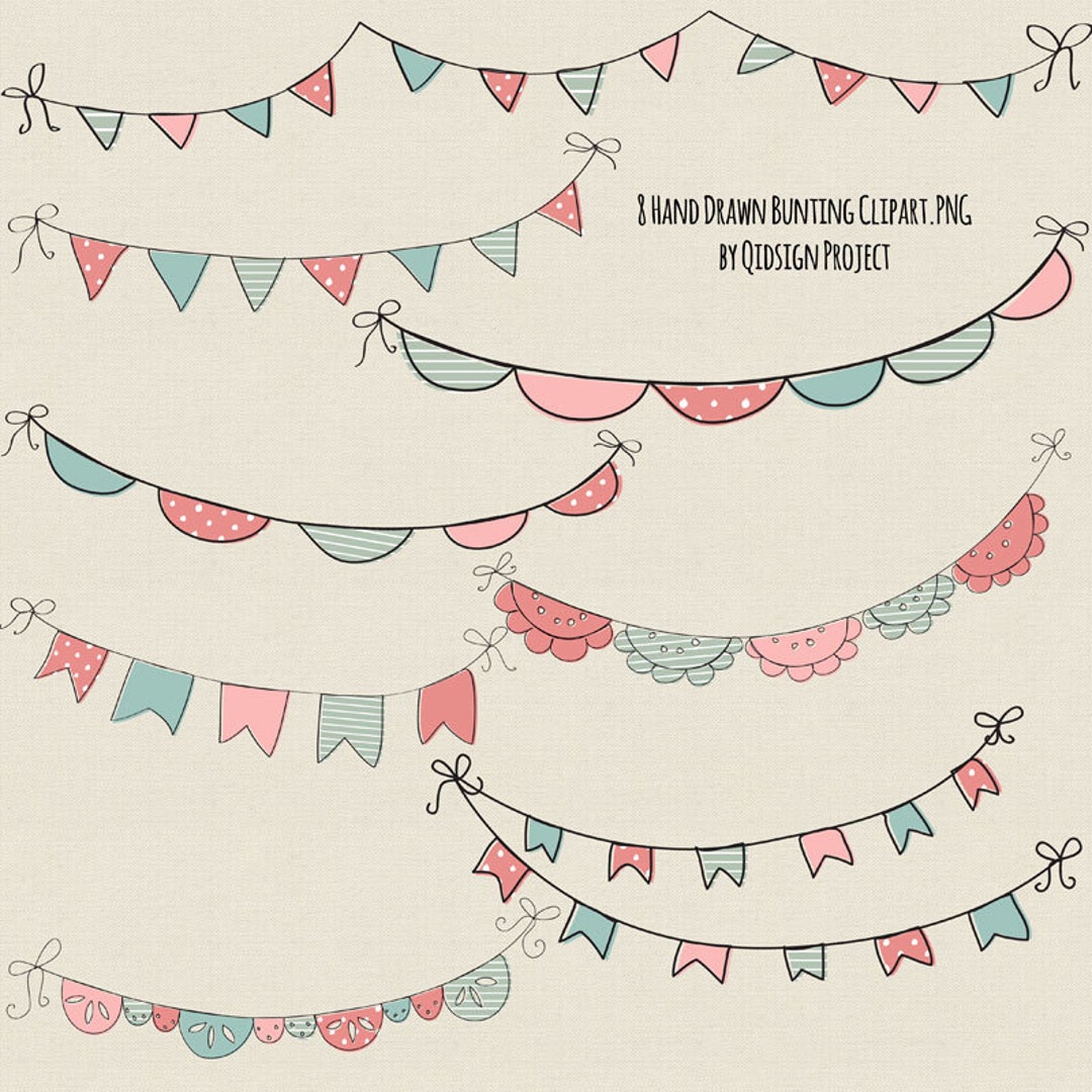 Doodle Bunting Clipart PNG, Hand Drawn Banner Flags for Scrapbook ...