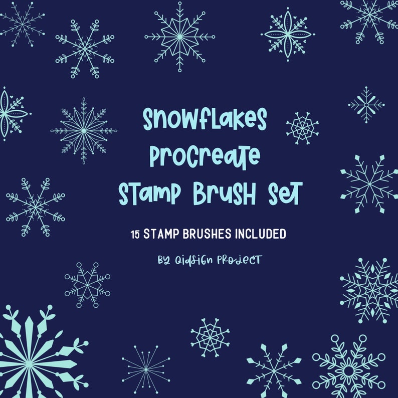 Snowflakes Procreate Brushes, 15 Snowflakes Stamp Brush, Doodle ...