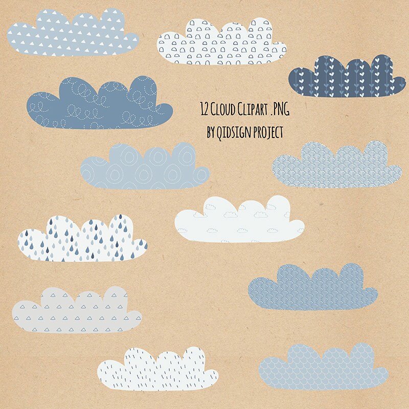 12 Digital Cloud Clipart Hand Drawn Pattern Invitation Backdrop ...