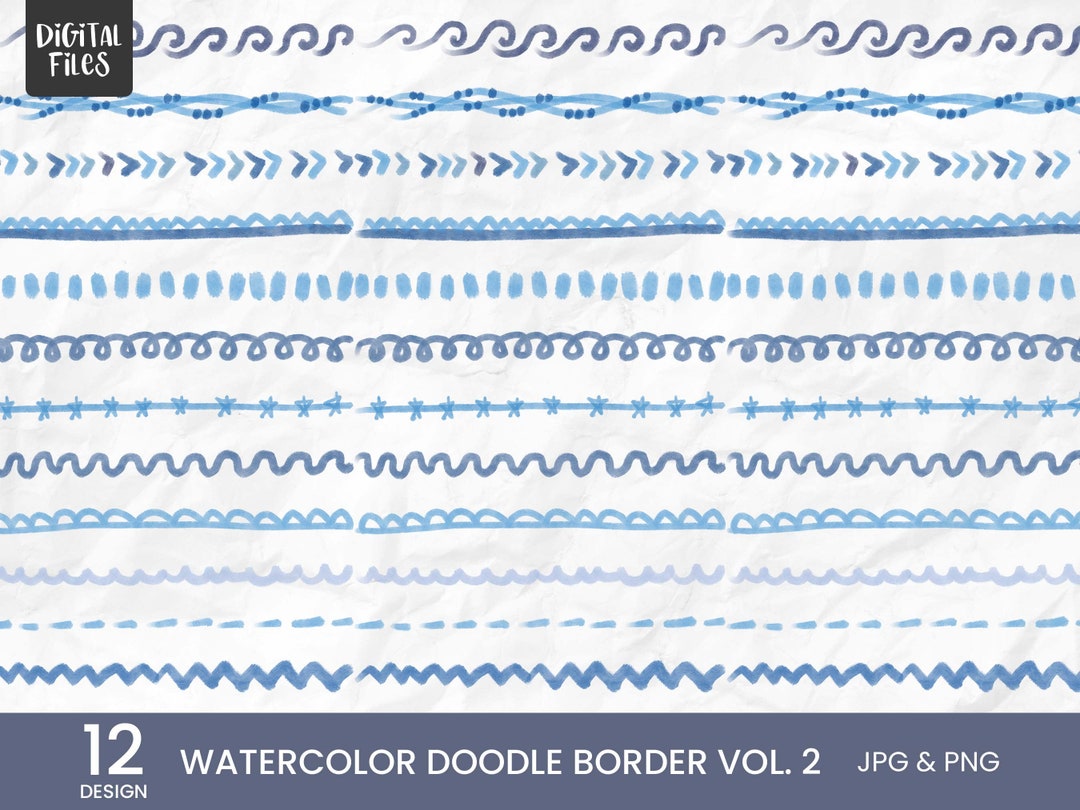 12 Watercolor Doodle Border Vol. 2, Doodle Line Border, Decorative ...