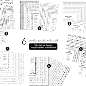 Classroom Worksheet Border PNG Bundle – 120 Black & White Doodle Frames ...