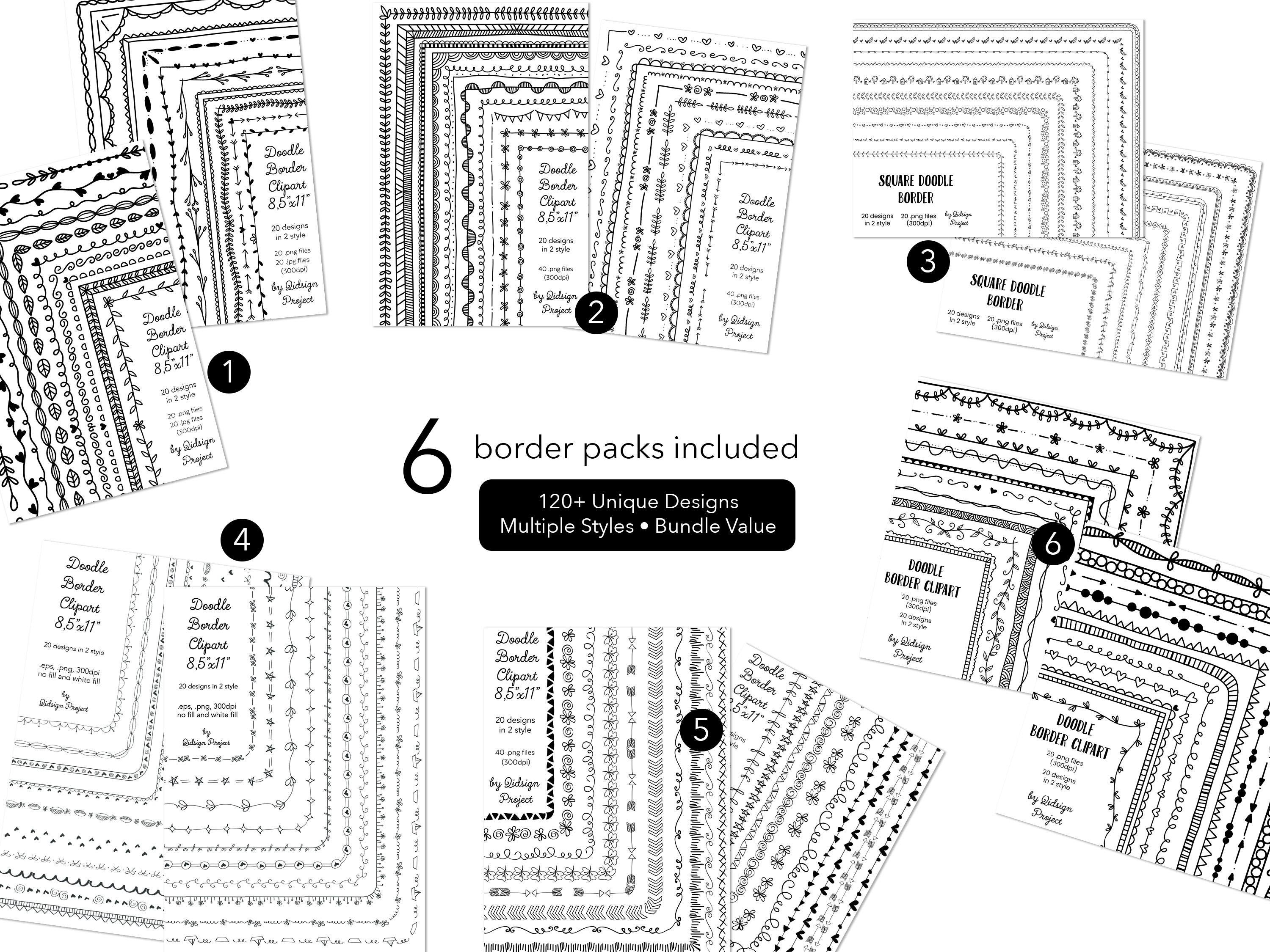 120+ Doodle Border Clipart Bundle, Hand Drawn PNG Frames (digital ...