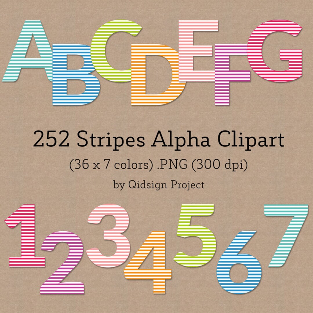 252 Stripes Alphabet Clipart Scrapbook Alphabet Digital Alphabet ABC ...