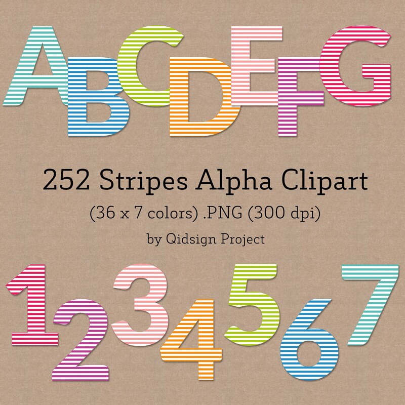 252 Stripes Alphabet Clipart Scrapbook Alphabet Digital Alphabet ABC ...