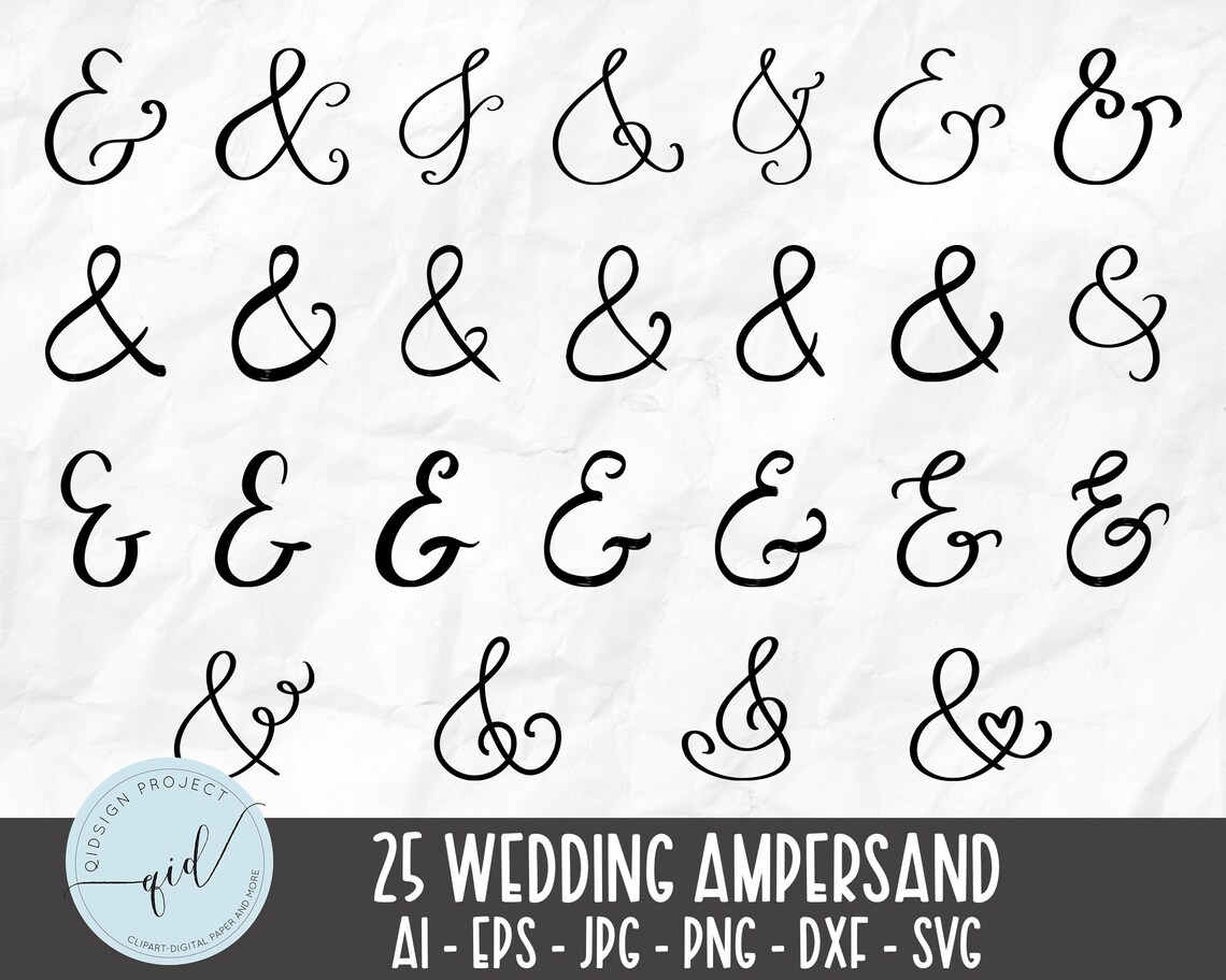 Hand Drawn Ampersand SVG Set, 25 Calligraphy Ampersands for Logo ...