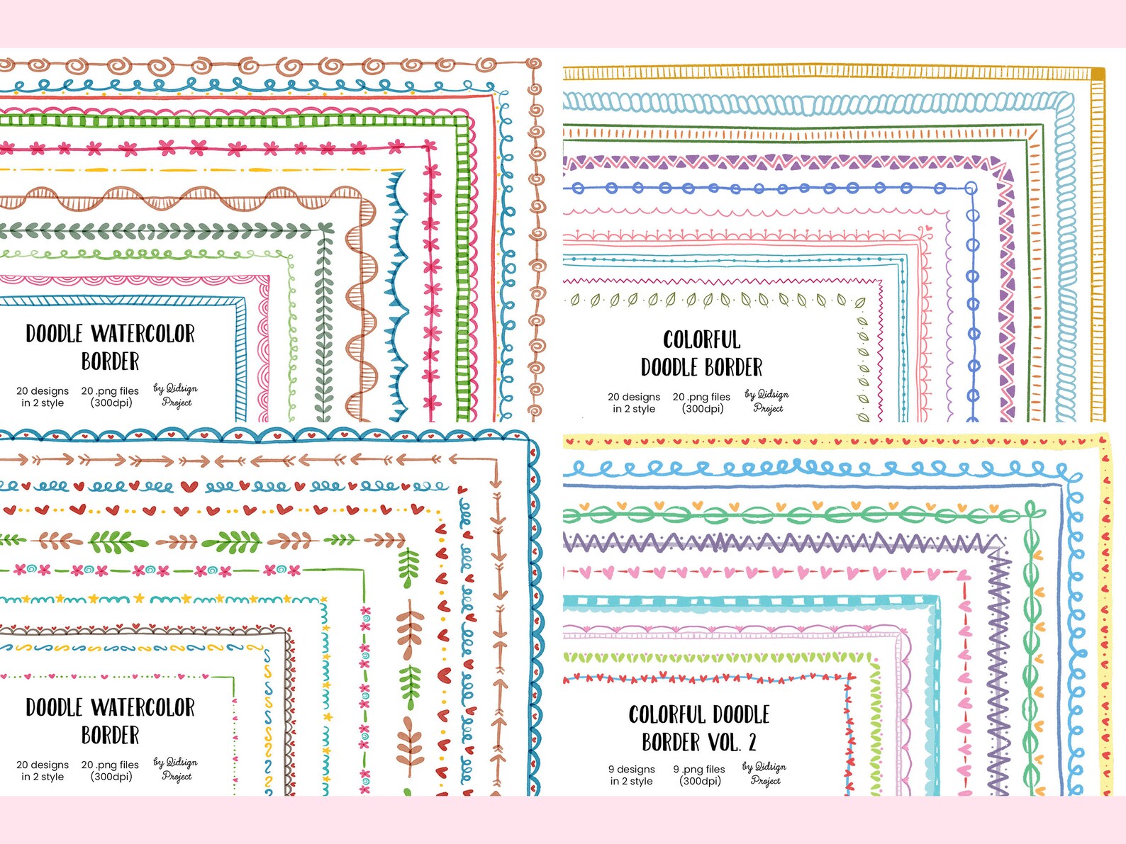 90 Colorful Clipart Digital Borders and Frames Bundle, Watercolor ...