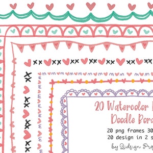 20 Watercolor Doodle Borders, Border Png, Decorative Elements, Page ...