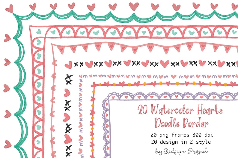 20 Watercolor Doodle Borders Border Png Decorative Elements - Etsy