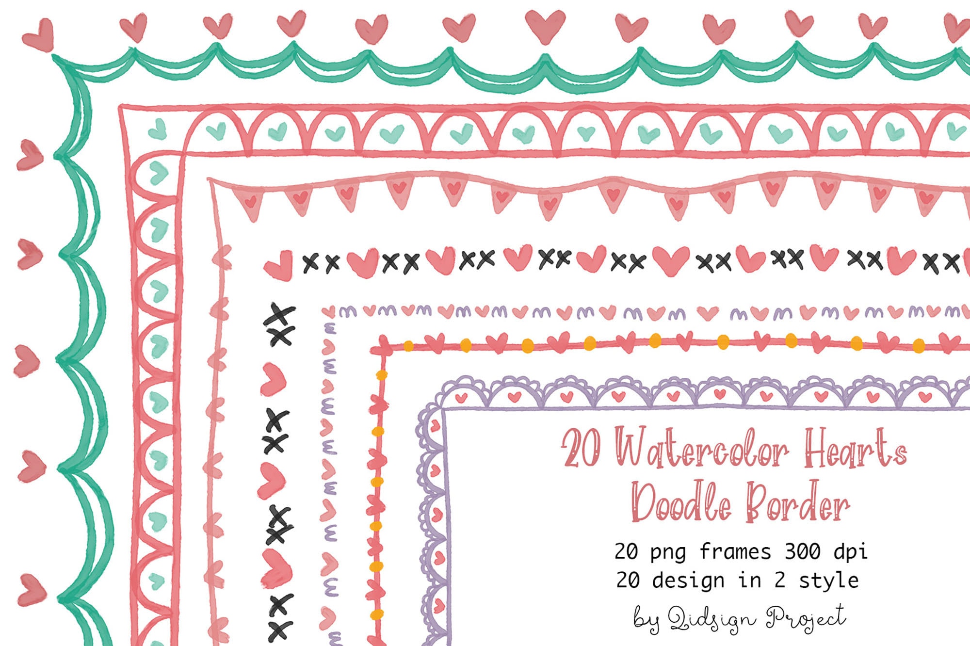 20 Watercolor Doodle Borders Border Png Decorative Elements - Etsy