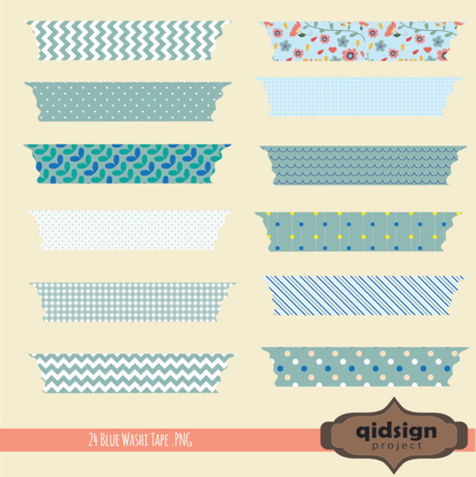 Digital Washi Tape Clipart, Blue Washi Tape, Washi Tep Set, Decorative ...