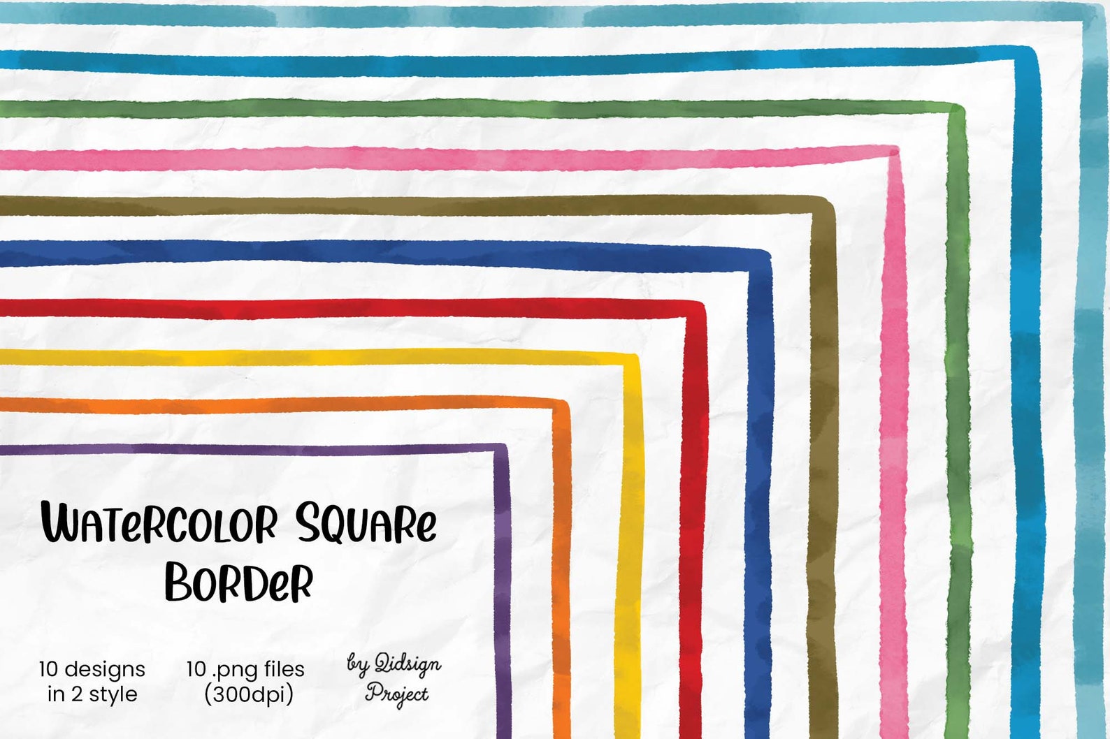Watercolor Square Border Clipart, Colorful Frame PNG Set - Etsy