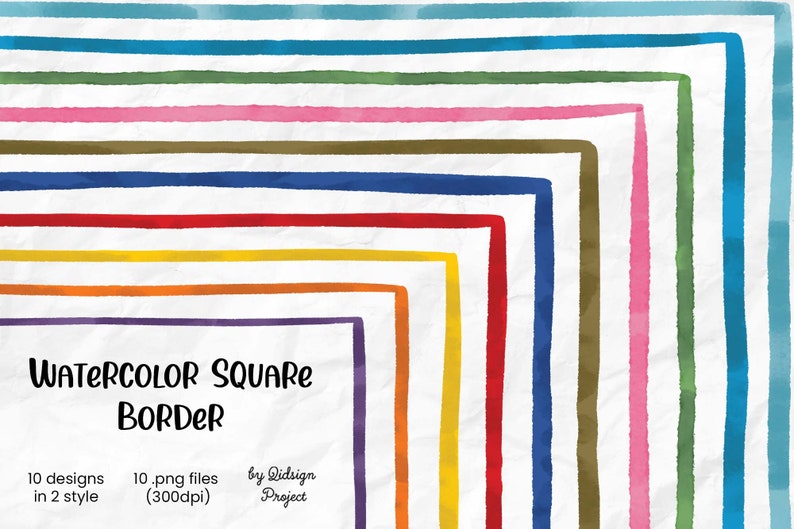 Watercolor Square Border Clipart, Colorful Frame PNG Set - Etsy