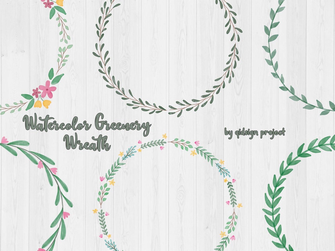 6 Watercolor Greenery Wreath, Greenery Wreath Clipart, Watercolor Clip ...