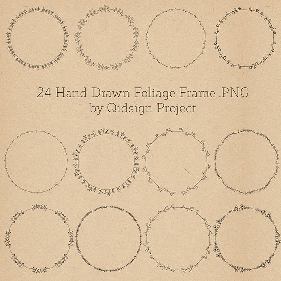 24 hand drawn foliage frames doodle round borders digital frames ...
