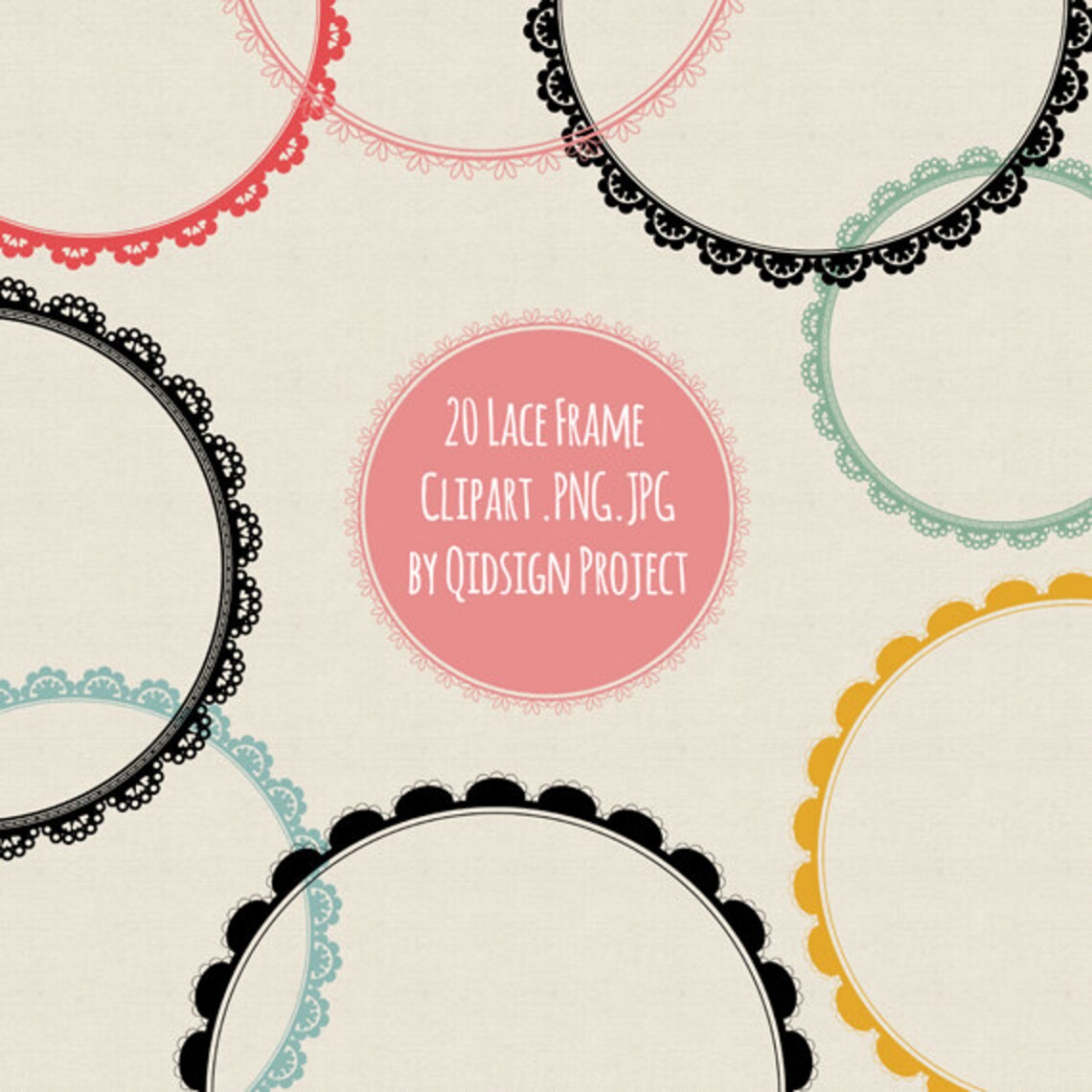 Circle Clipart, Frame Clipart, Scalloped Monogram Png, Lace Clipart ...