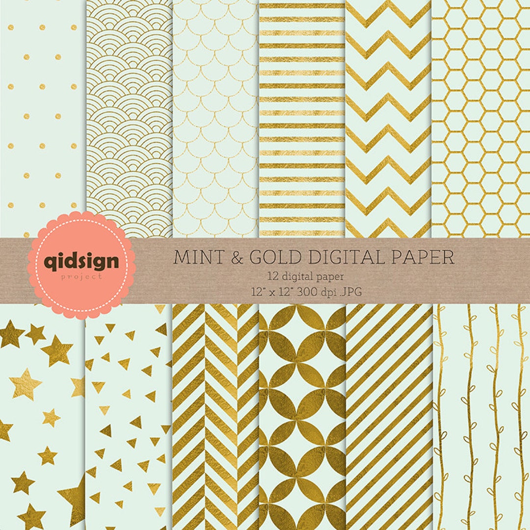 Mint & Gold Geometric Digital Paper (JPEG) - Etsy