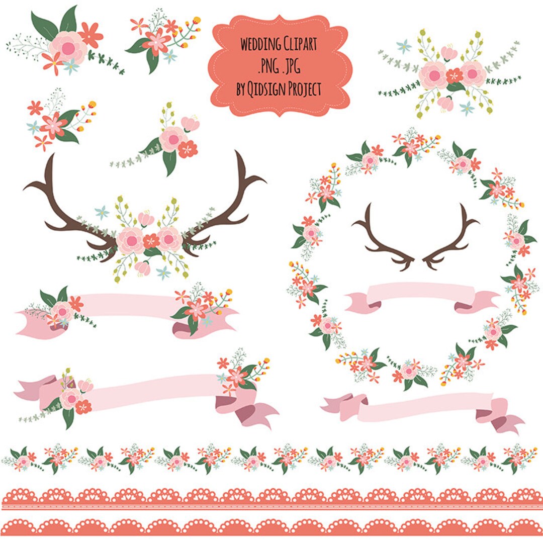 Wedding Clipart Floral Frames Bouquet Clipart Save the Date Floral ...