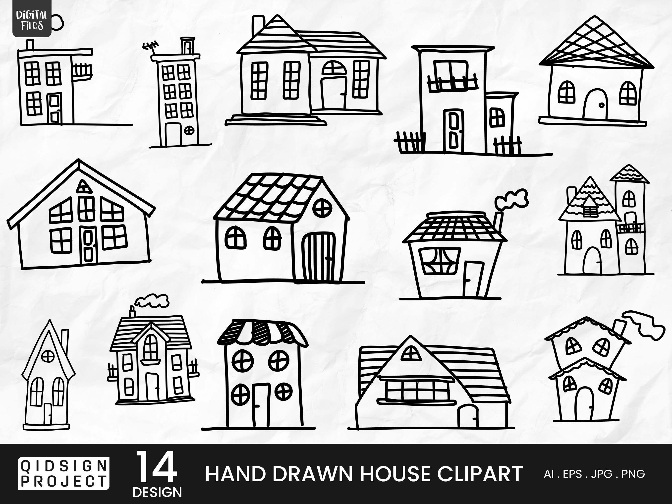 14 Hand Drawn House Clipart, House Doodles, House Clipart, Home Clipart ...