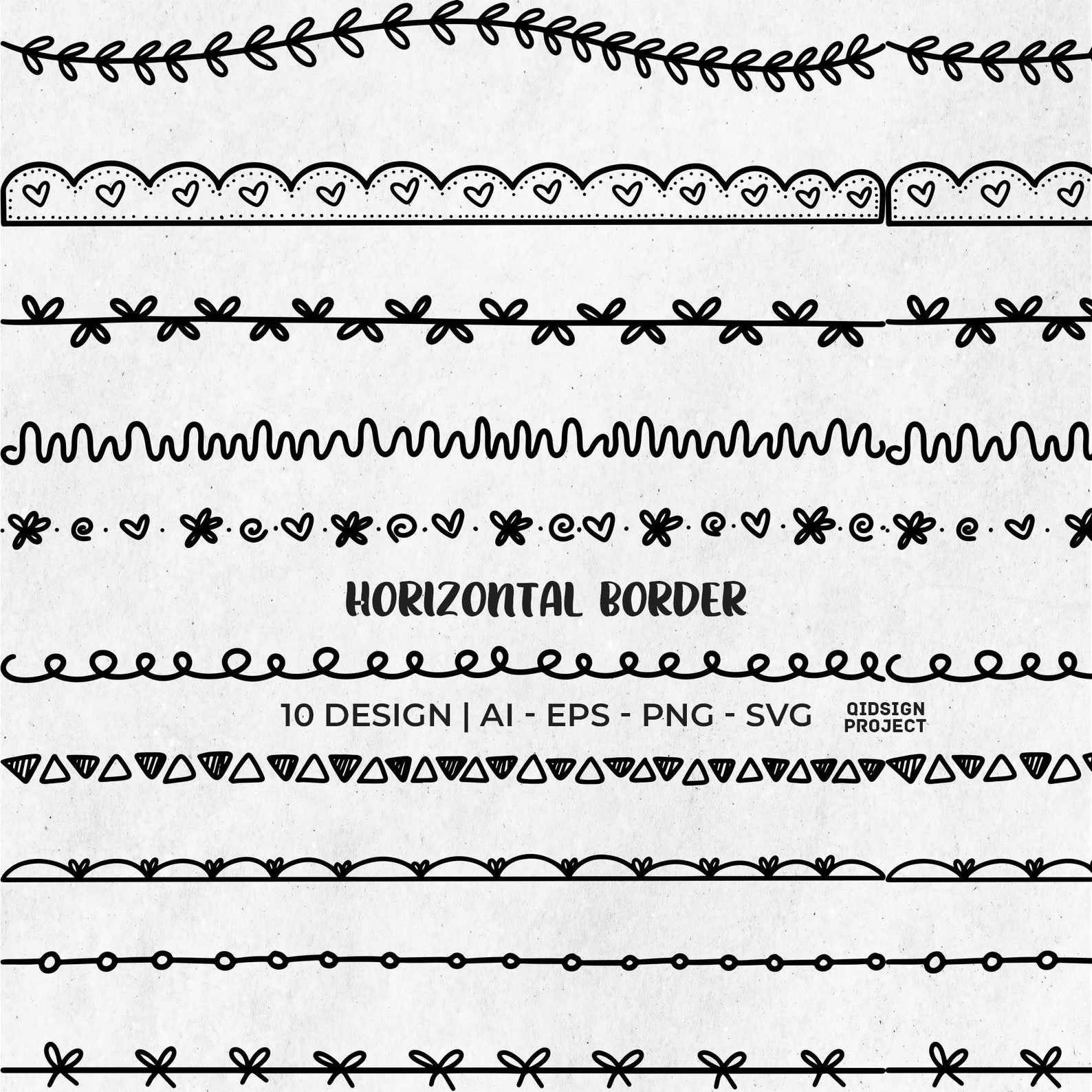 10 Horizontal Border, Decorative Element, Hand Drawn Border, Doodle ...