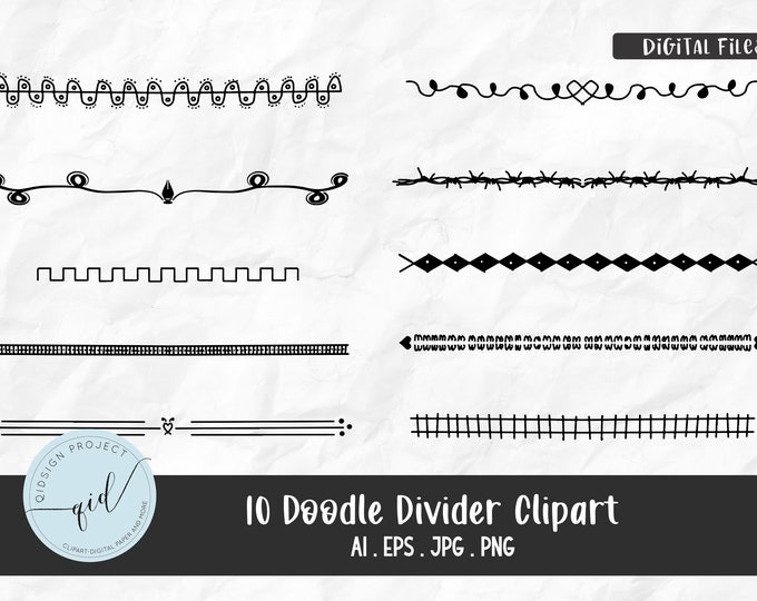Doodle Dividers Clipart - Hand Doodled Borders - Black & White Divider ...