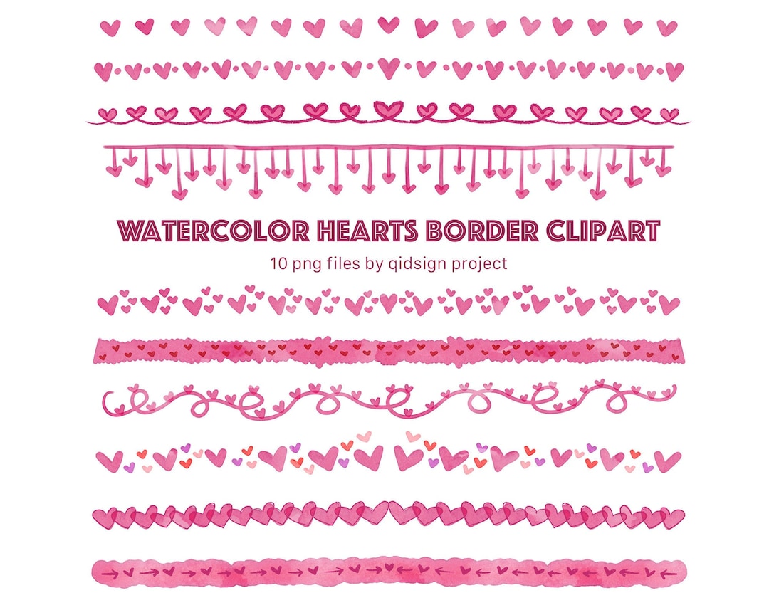 10 Watercolor Heart Border Clipart, Valentine Clipart Png, Heart Frames ...