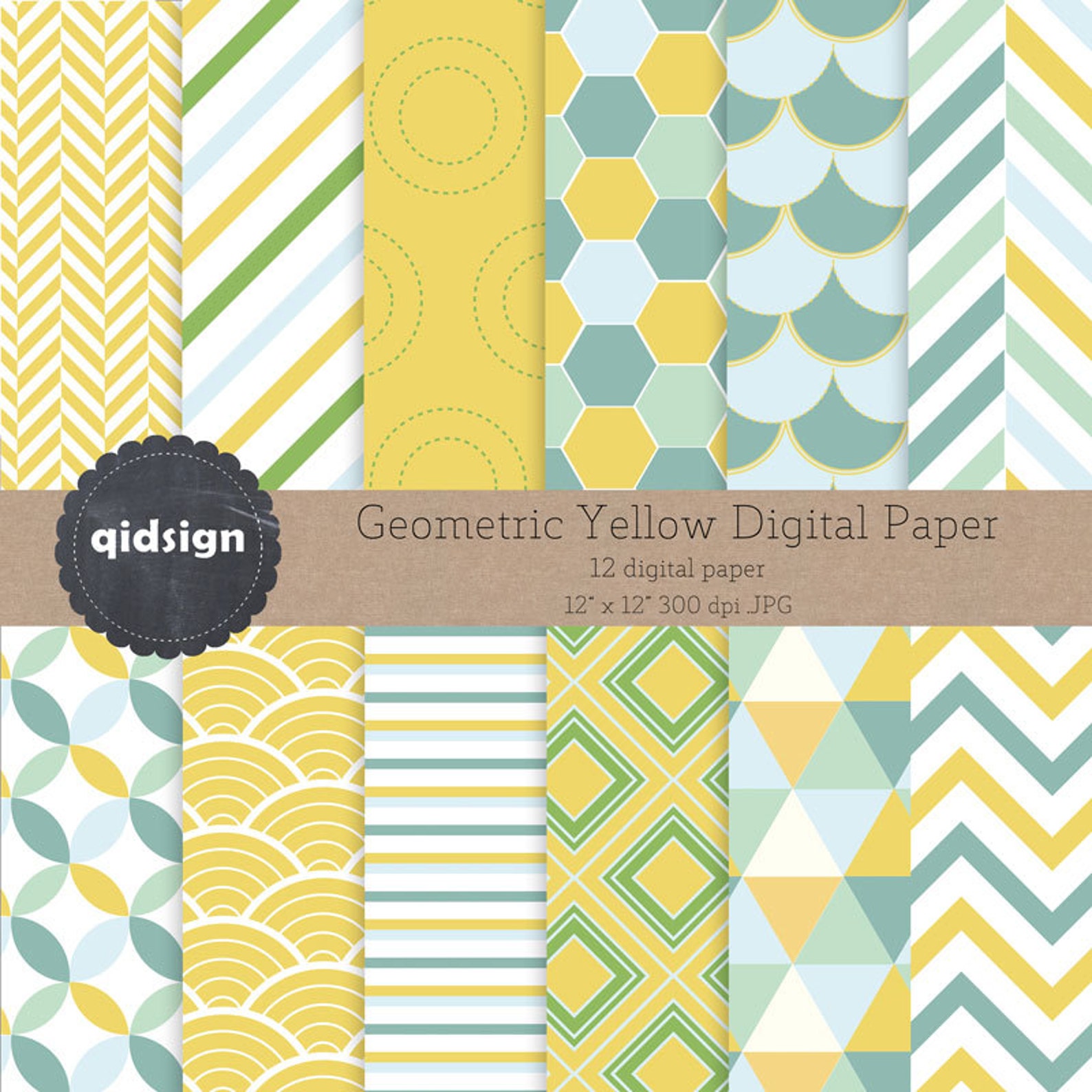 Digital Paper Yellow, Yellow Scrapbook Paper, Geometric Digital ...