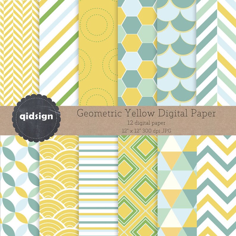 Digital Paper Yellow, Yellow Scrapbook Paper, Geometric Digital ...