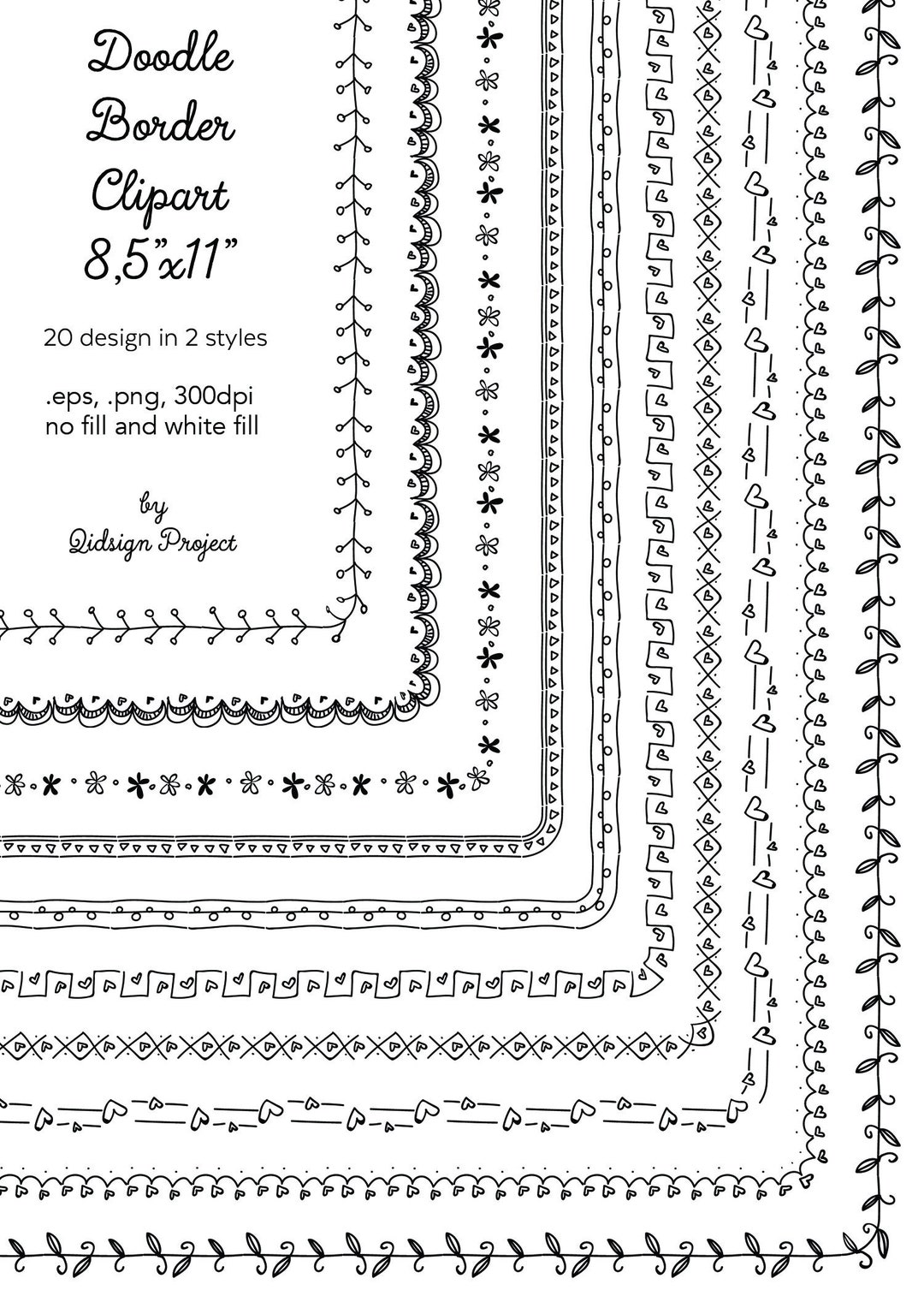 Doodle Border Clipart, Doodle Frames, Planner, Letter Frame, Hand Drawn ...