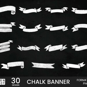 Chalk Banner Clipart, Chalk Ribbon Banner, Chalkboard Digital, Doodle ...