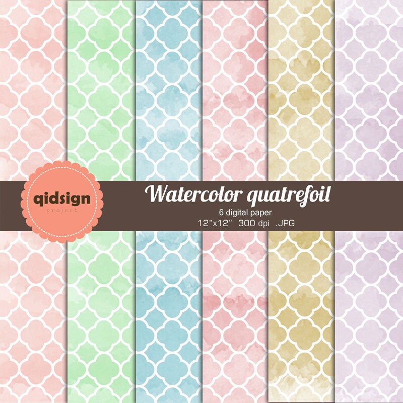 Watercolor Quatrefoil Digital Paper Scrapbooking Paper Photography ...