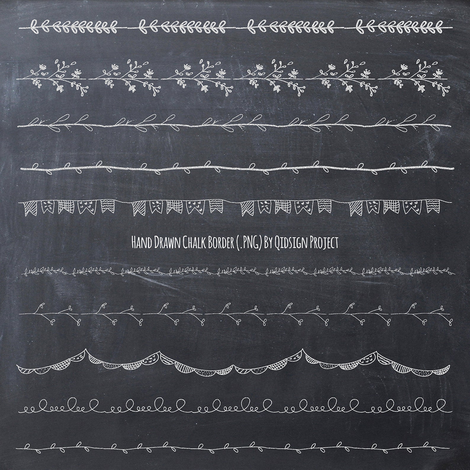 Chalkboard Border Clipart PNG, Hand Drawn Doodle Borders for Rustic ...