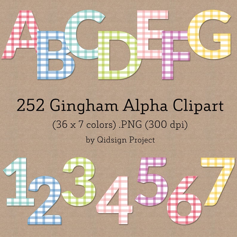252 Gingham Alphabet Clipart Scrapbook Alphabet Digital - Etsy
