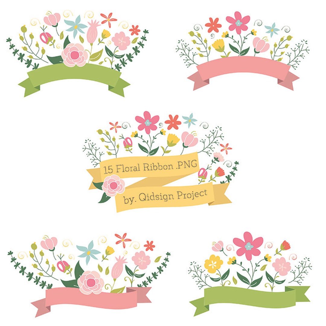 15 Floral Ribbon Banner Clipart Flower Bouquet Flower Wreath Floral ...